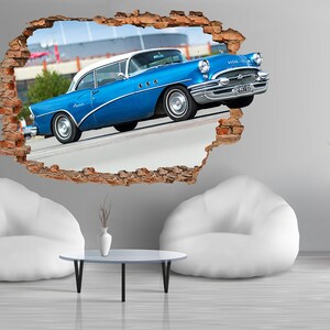 Blue Car Decal Old Car Wall Art Mechanism Prints Transport Decor Office ...
