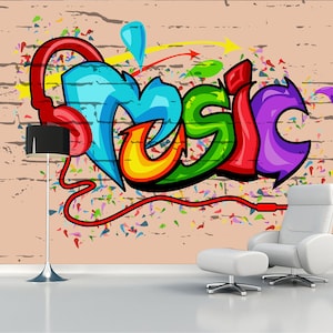 Peel and Stick Music Wallpaper Headphones Mural Wall Self-adhesive Club ...