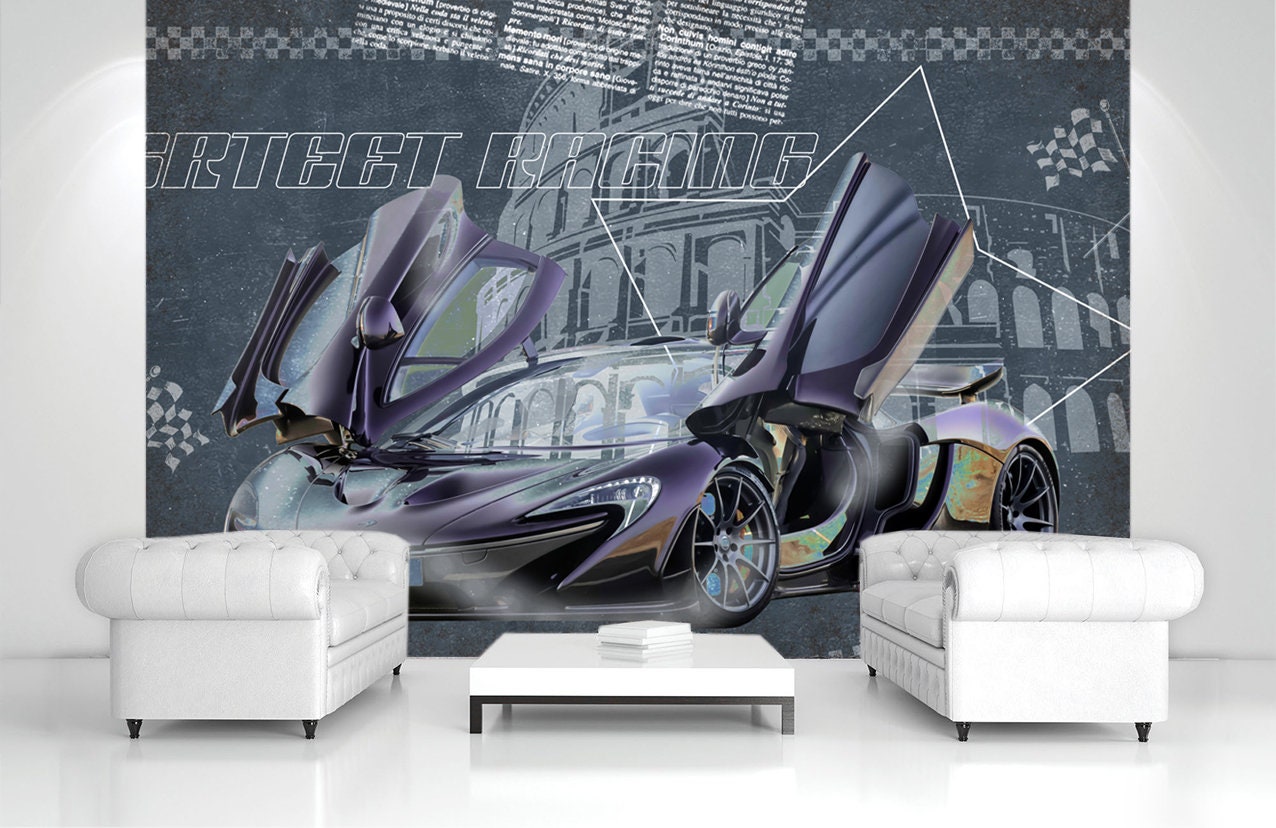 Sport Car Wallpaper Mechanism Mural Super Car Print Boy Room Decal ...