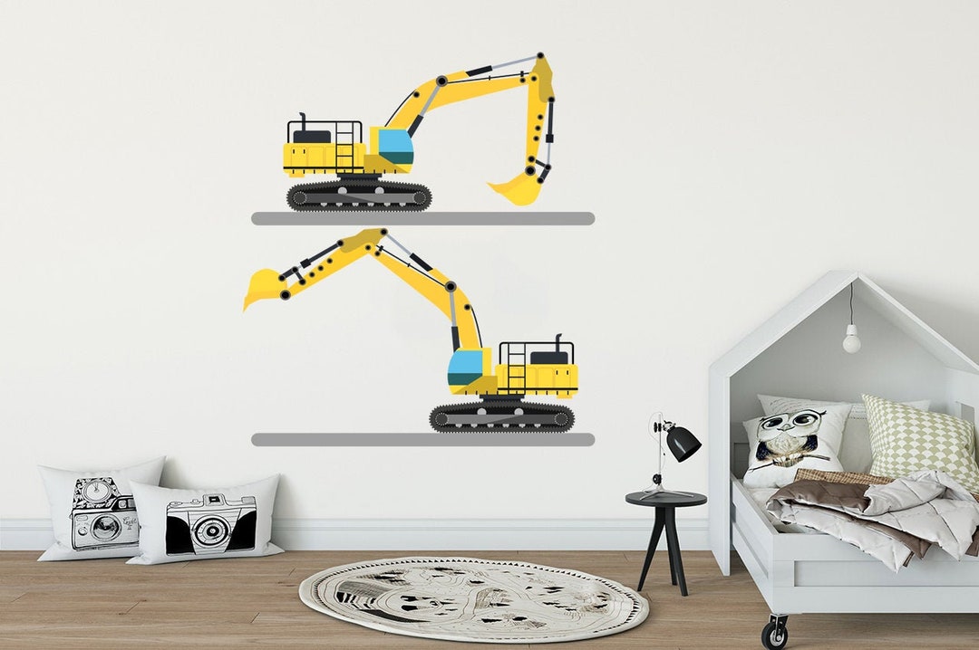 Digger Decal Trucks Wall Art Excavator Boy Gift Construction Print ...