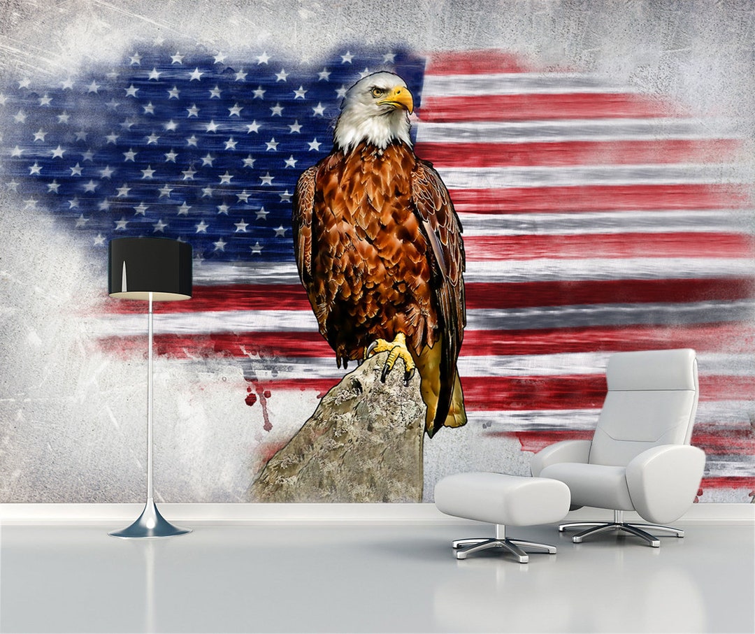 Flag Us Wallpaper American Print 3D Eagle Mural Animal Modern Design ...