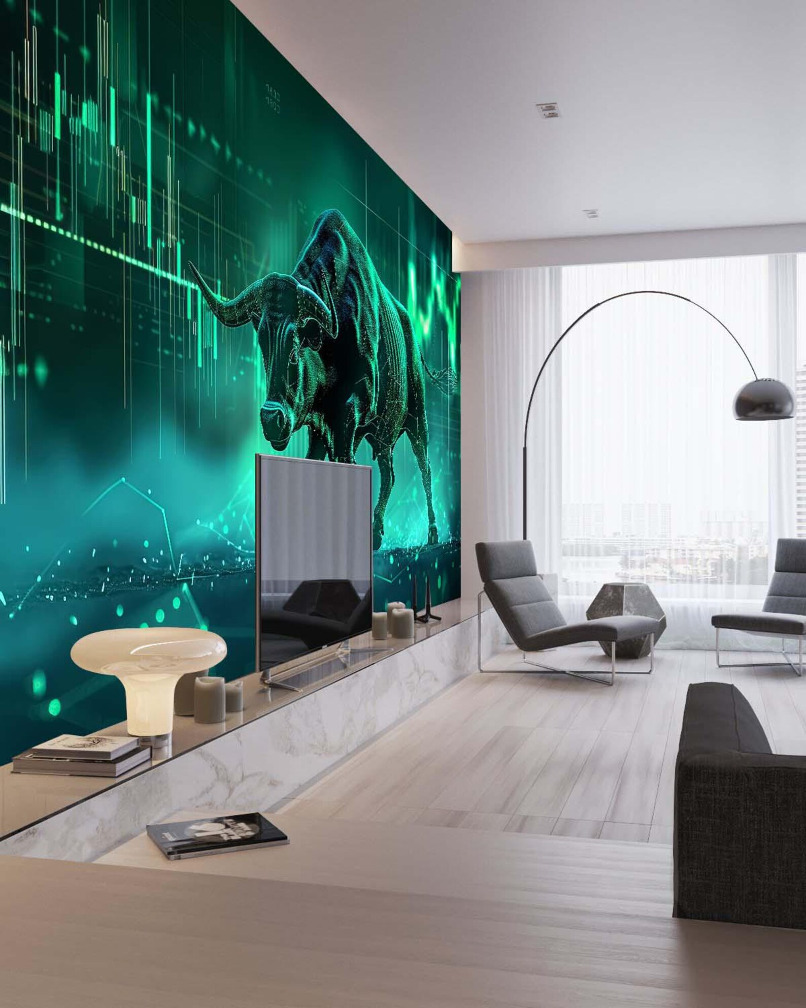 Trading Wallpaper Bull Wall Mural Financial Decal Temporary Business ...