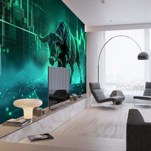 Trading Wallpaper Bull Wall Mural Financial Decal Temporary Business ...