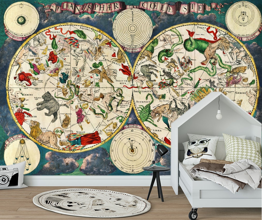 Celestial Planisphere Wallpaper Constellation Old Map Animal Print Old ...