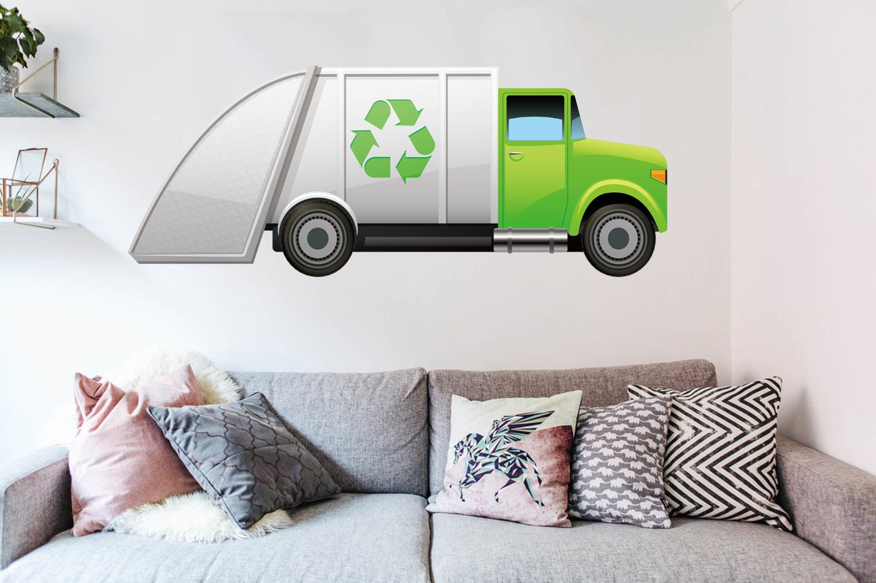 Garbage Truck Decal Kids Car Prints Trash Truck Artwork Engine Sticker ...