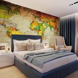 Geographical Map of the World Wallpaper Vintage Geography Mural Peel ...