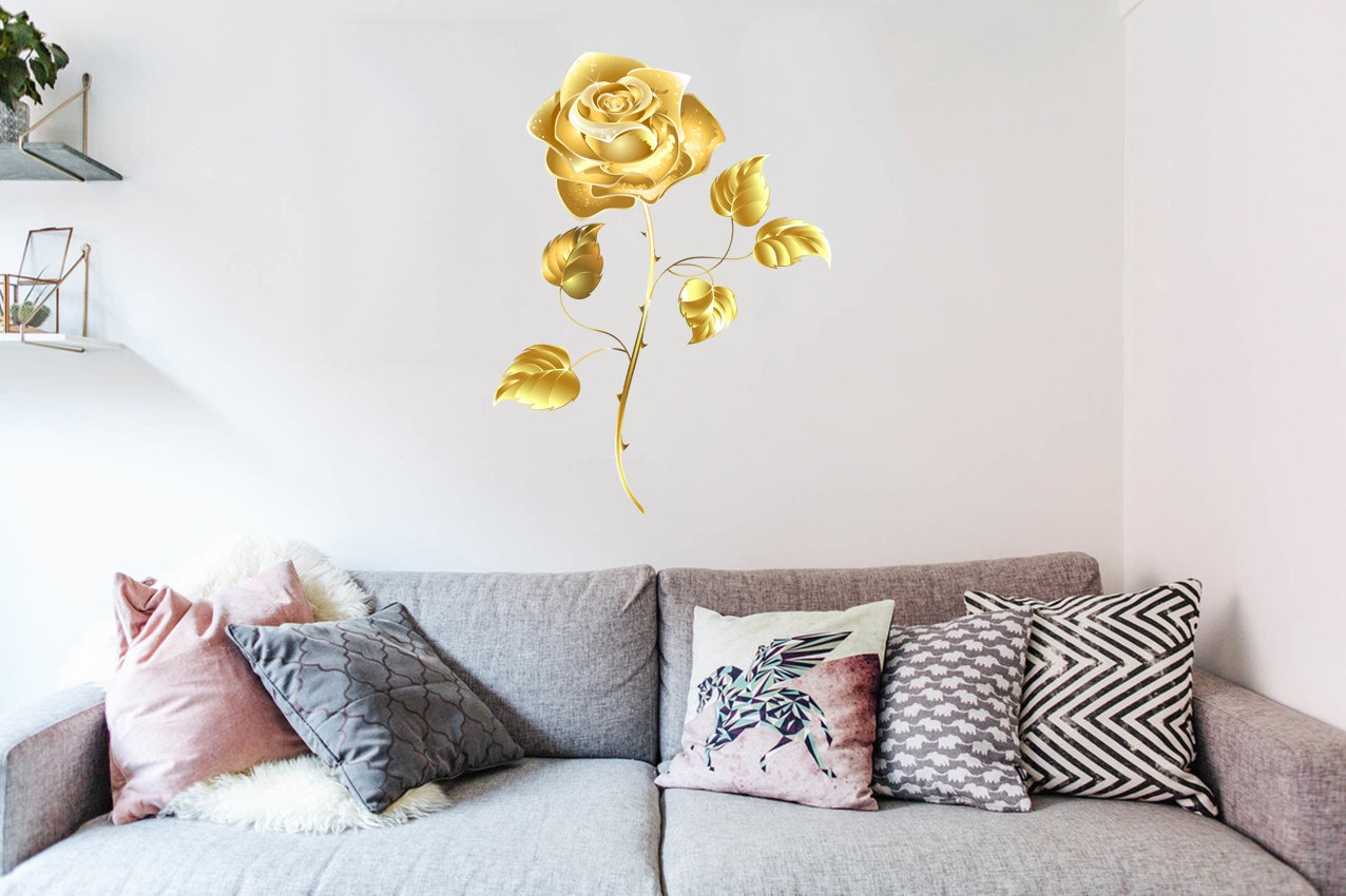 Gold Rose Decal Floral Sticker Flower Wall Decor Nature Print Gold ...