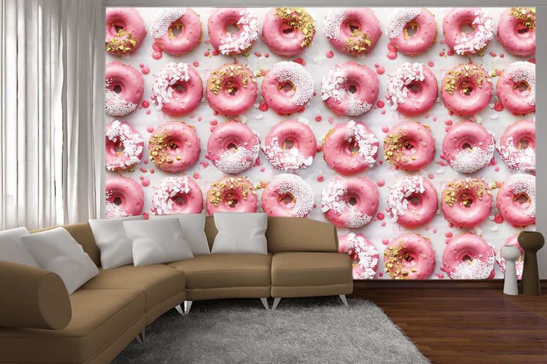 Donuts Wallpaper Cake Wall Mural Removable Pink Peel and Stick Food ...