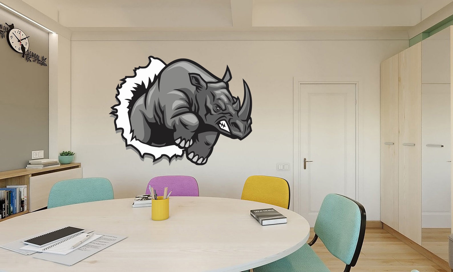 Rhinoceros Decal Animal Decal Rhino Sticker Kids Wall Decal - Etsy