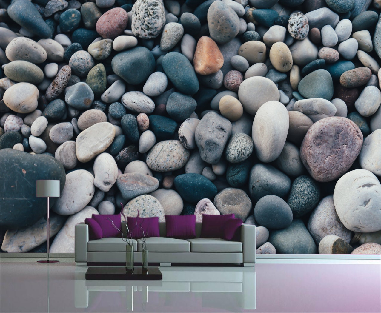 Rock Wall Mural Sea Pebble Art Colorful Decor Stone Artwork Textured ...