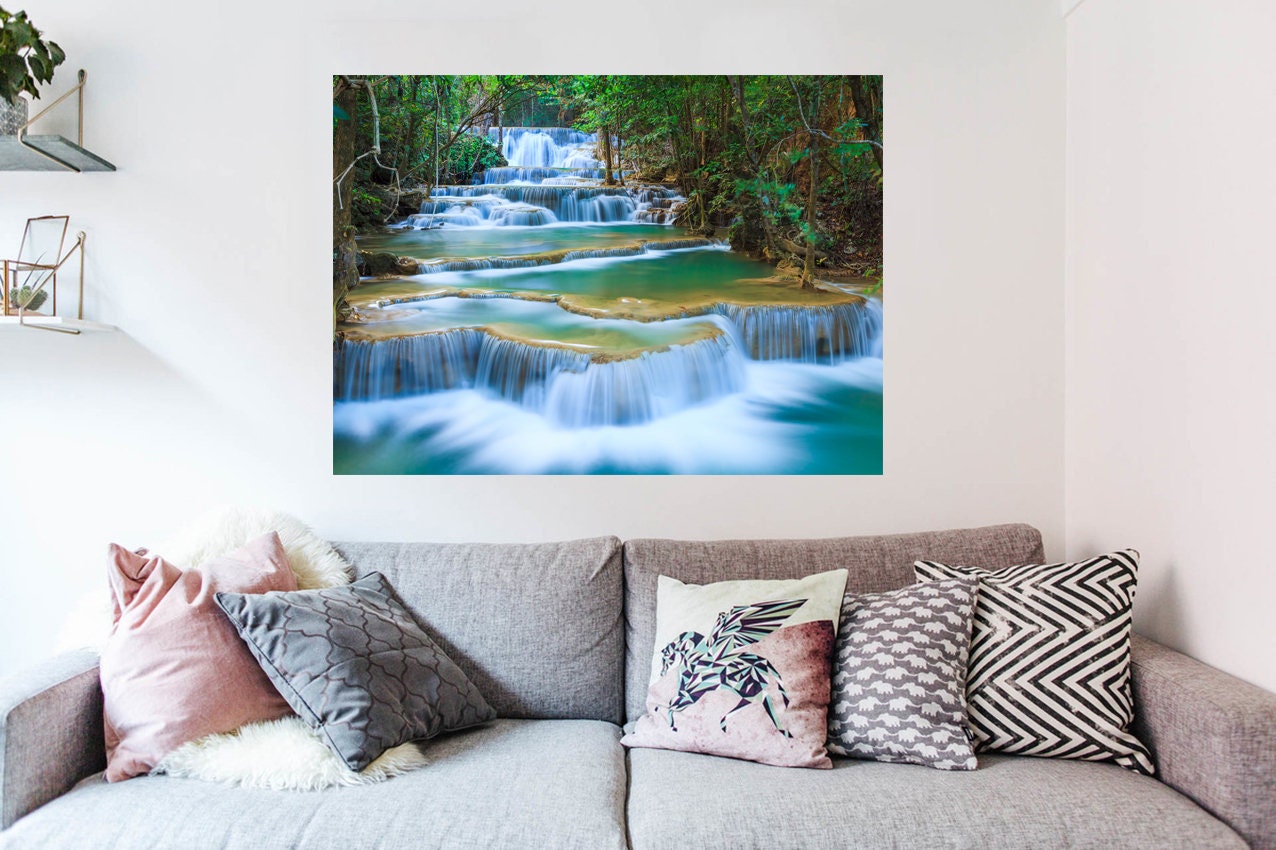 Waterfall Decal River Wall Décor Water Wall Sticker Rock Artwork Nature ...