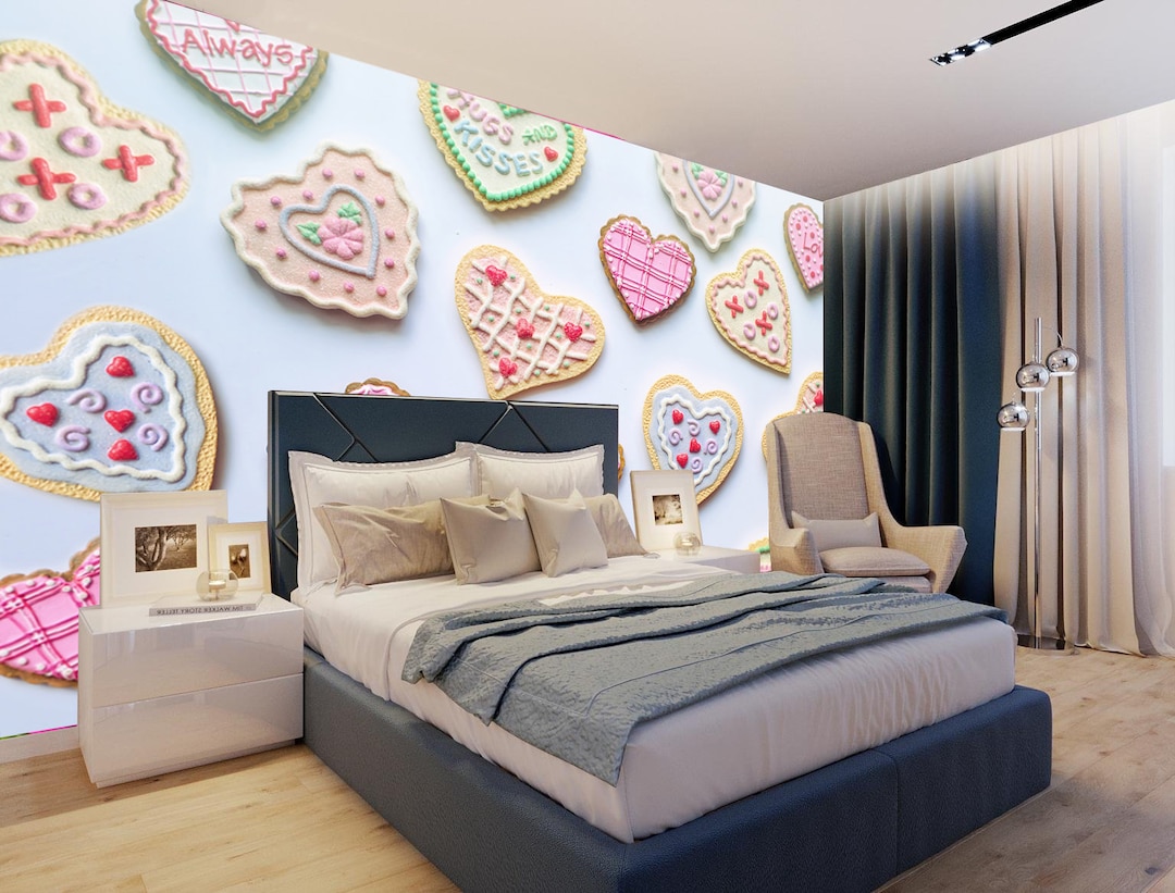 Peel and Stick Wallpaper Heart Cookie Decal Sweet Wall Print Cake Mural ...