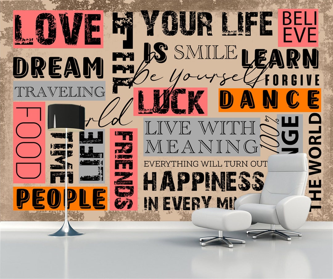 Retro Word Wallpaper Lettering Decal Text Print Your Life Believe Art ...