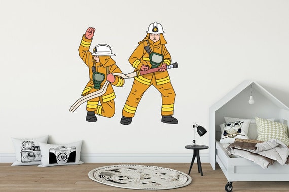 Firefighter decal Fire department art Kids wall sticker Fire | Etsy