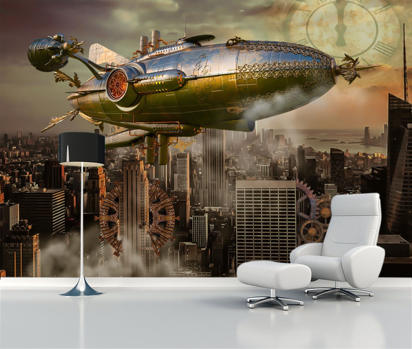 Peel and Stick Steampunk Wallpaper Fantasy Print Nursery Mural Self ...