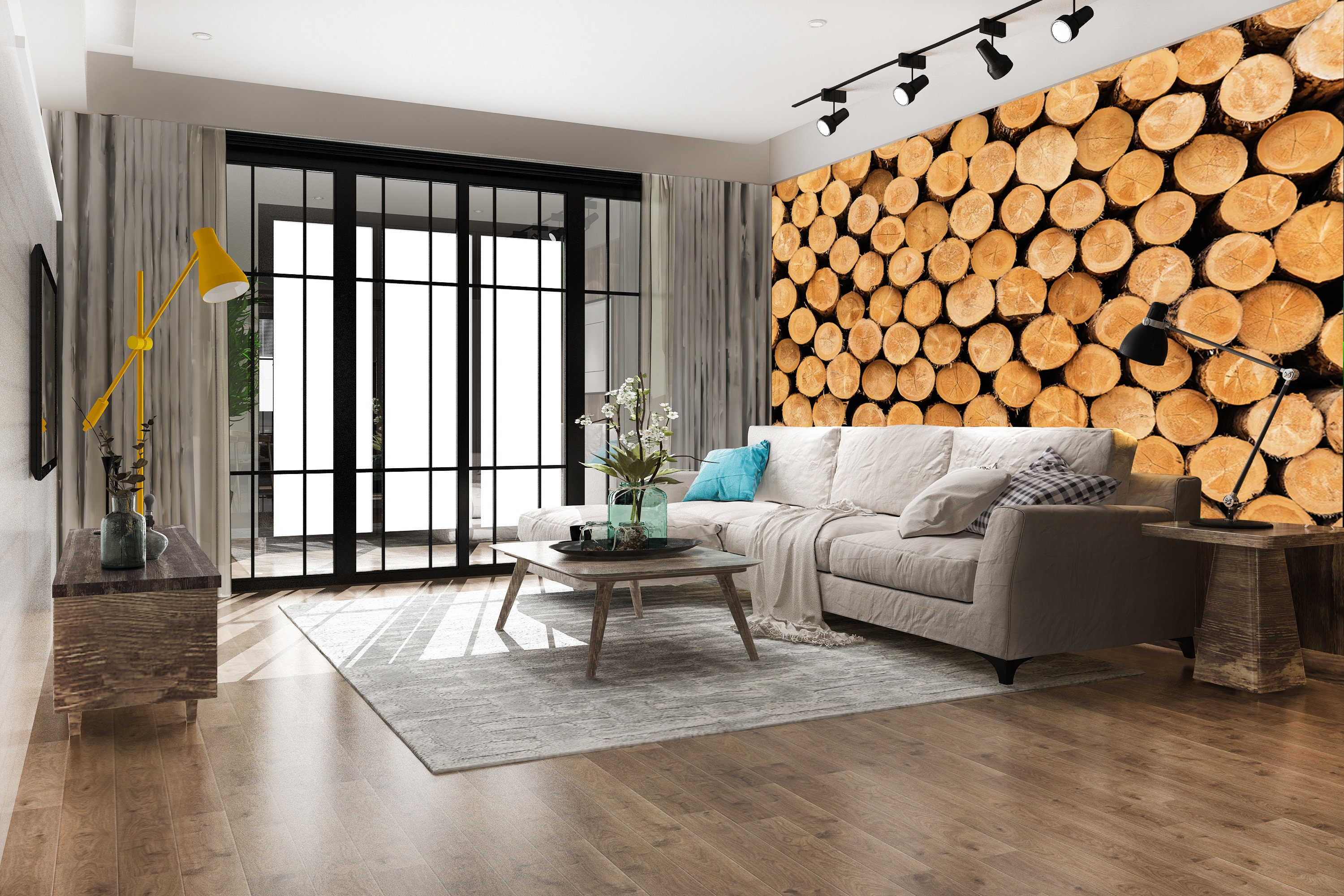 Peel and Stick Wooden Logs Wallpaper Wood Slice Mural Tree Ring Wall ...
