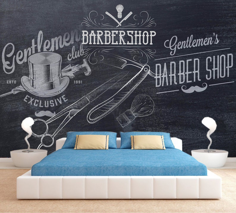 Barbershop Wallpaper Barber Shop Wall Mural Peel and Stick Self ...