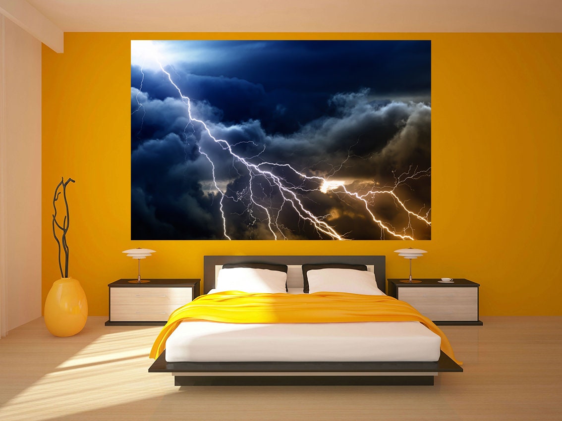 Lightning Bolt Decal Night Sky Sticker Landscape Art Nature Wall Print ...