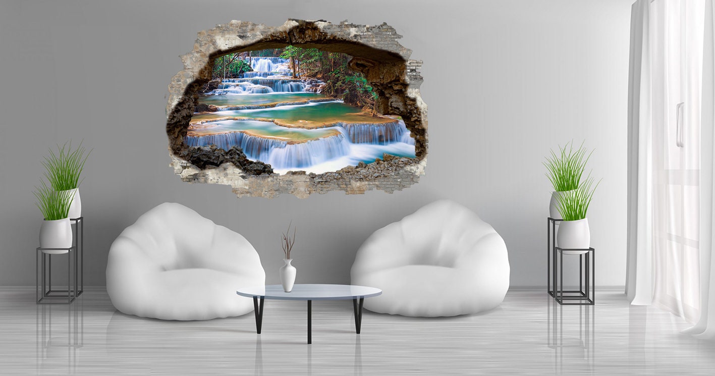 Cascade of Waterfalls Forest Decal Nature Wall Art Green - Etsy