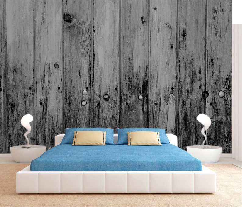 Wood Wall Mural Blue Home Decor Old Wood Artwork Textured Decal Self ...