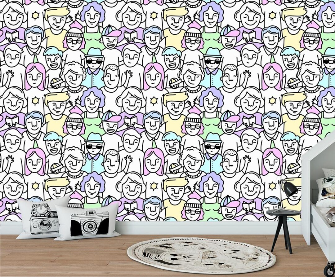 Colorful People Wallpaper Removable Face Peel and Stick Wall Mural ...