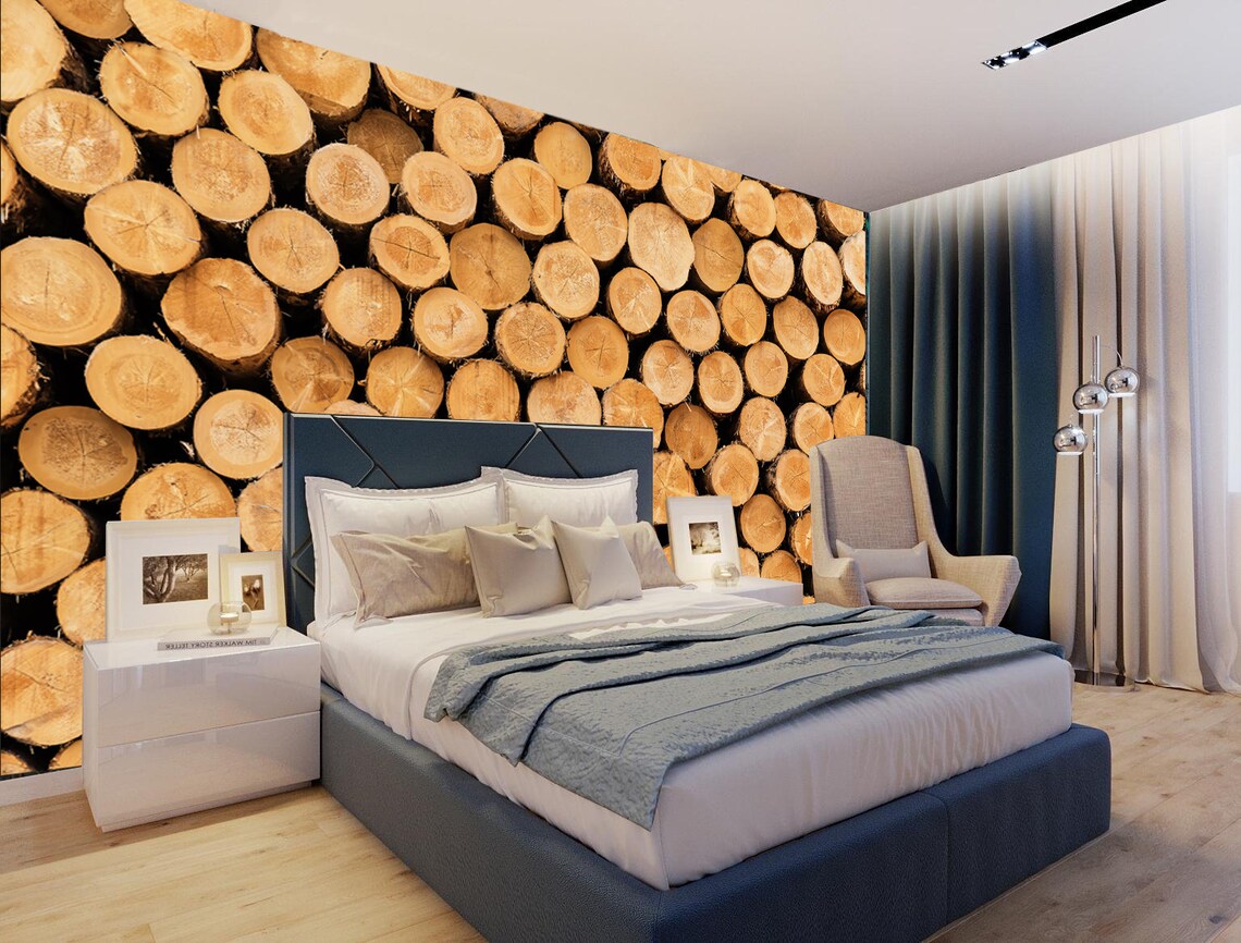 Peel and Stick Wooden Logs Wallpaper Wood Slice Mural Tree Ring Wall ...