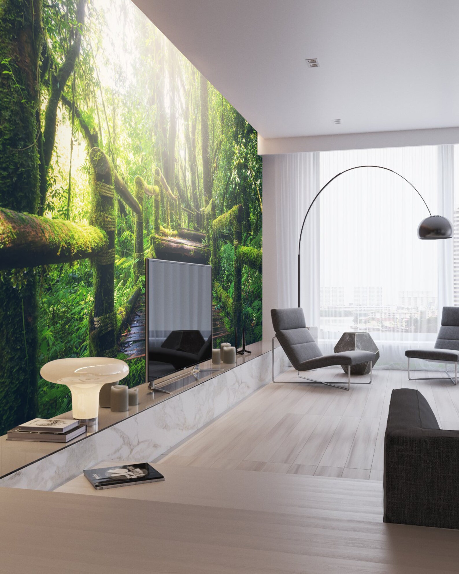 Wooden Bridge in the Jungle Wallpaper Rainforest Print Greenery Mural ...