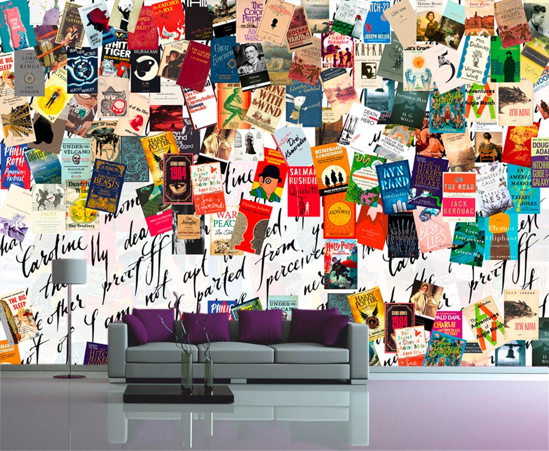 Collage of Old Book Cover Wallpaper Self Adhesive Inscription on ...