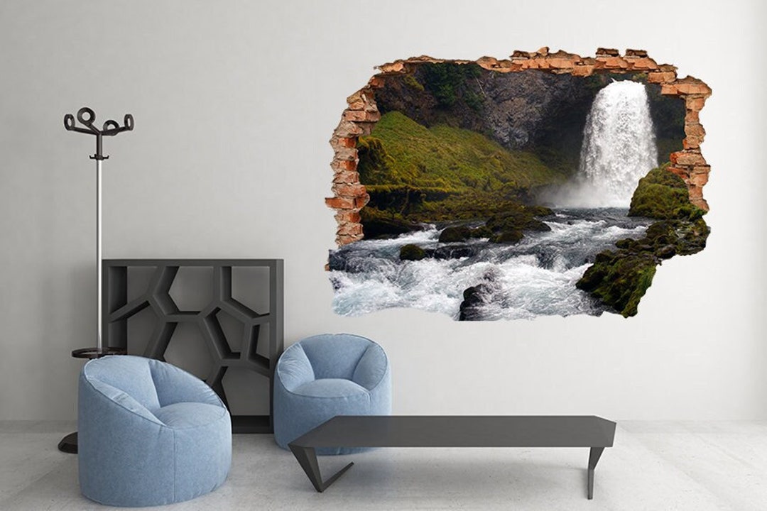 Waterfall Decal Wall Art Room Mountain Print Nature Décor Moss Gift ...