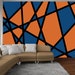 Blue Orange Geometric Figure Wallpaper Colorful Print Abstract Wall Art ...