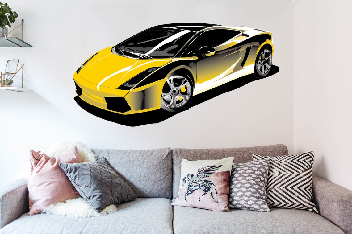 Lamborghini Decal Yellow Car Print Transport Wall Sticker - Etsy