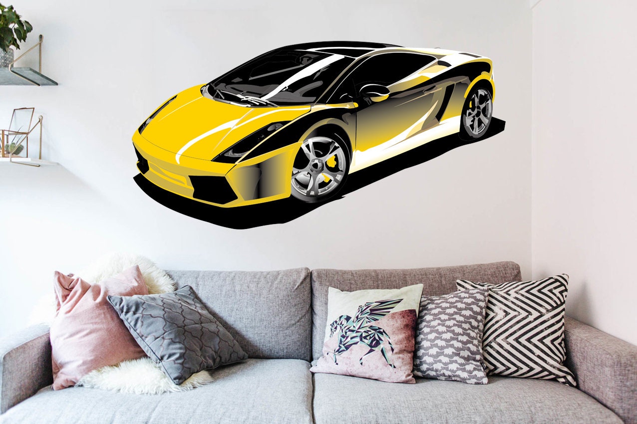 Lamborghini Decal Yellow Car Print Transport Wall Sticker - Etsy