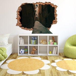 Narrow City Street Building Decal Lamp Sticker Street Prints Landscape ...