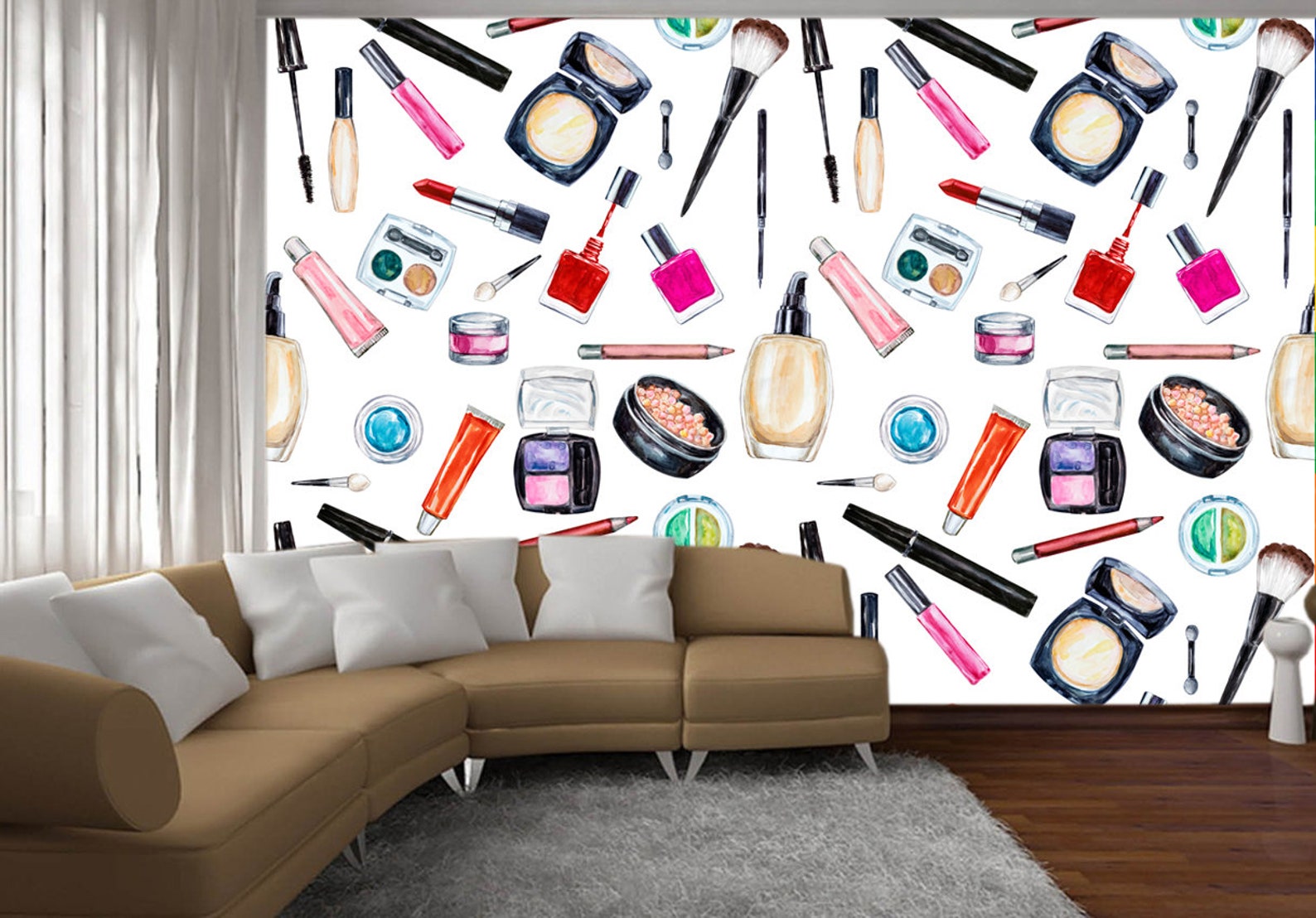 Cosmetics Wallpaper Makeup Mural Modern Design Cosmetology Print ...
