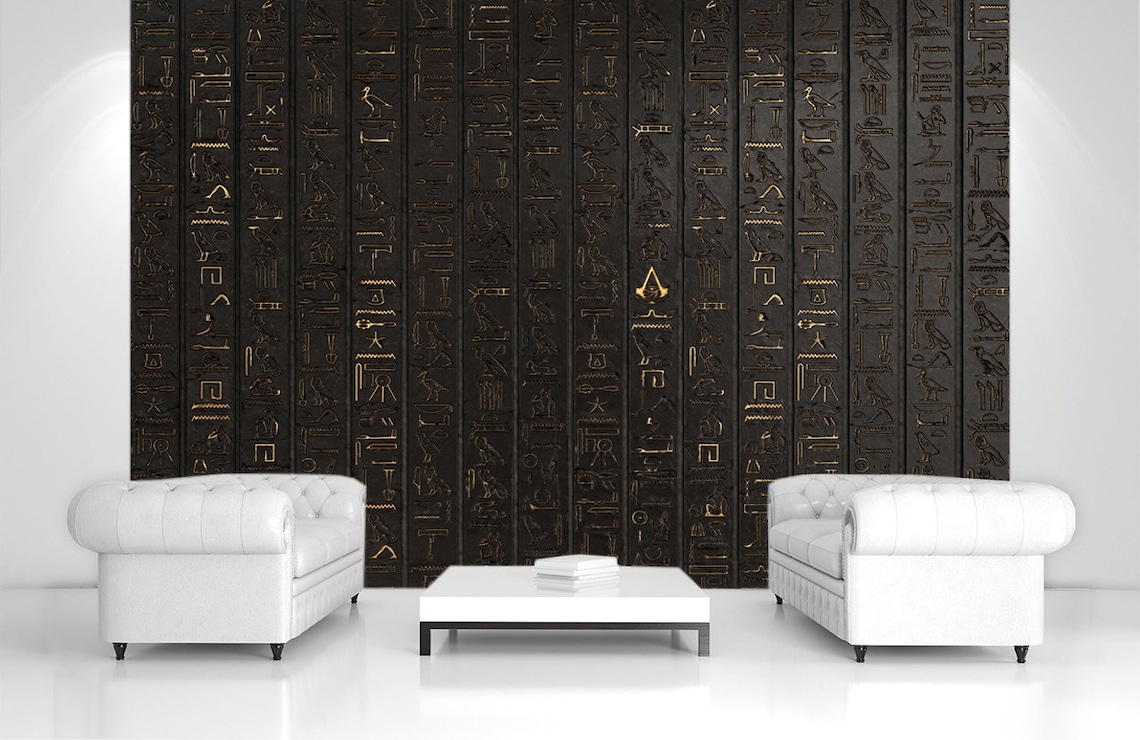 Peel and Stick Gold Hieroglyph Wallpaper Ancient Egyptian Wall Decal ...