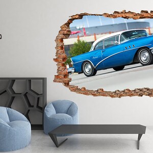 Blue Car Decal Old Car Wall Art Mechanism Prints Transport Decor Office ...
