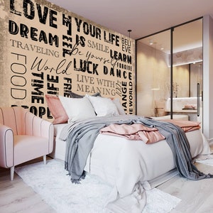 Wish Words Wallpaper Vintage Text Print Love Dream Wall Art Peel and ...