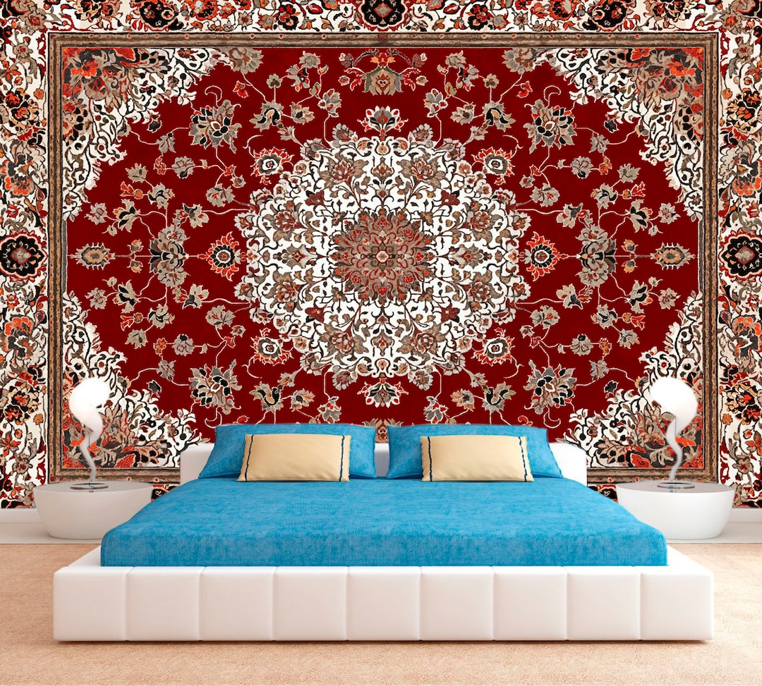 Removable Wallpaper Red Wall Mural Carpet Wall Art Vintage Style Décor ...