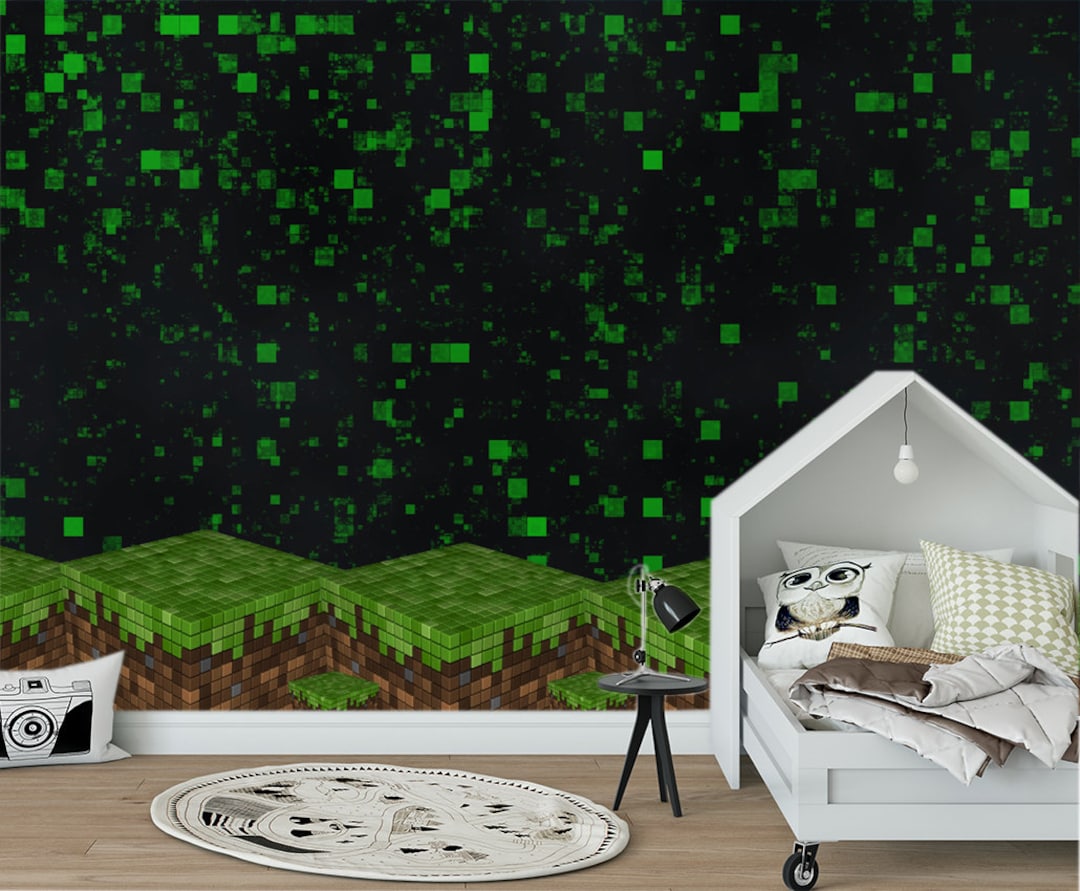 Pixel Green Wallpaper Gaming Mural Playroom Print Video Removable Art ...