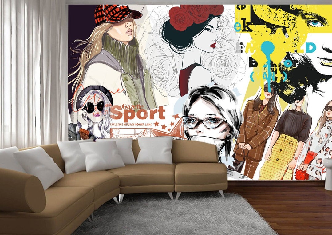 Fashion Wallpaper Girl Wall Mural Removable Woman Print Dress Room ...