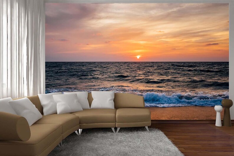 Sea Sunset Peel and Stick Wallpaper Beach Mural Wave Wall Print Relax ...