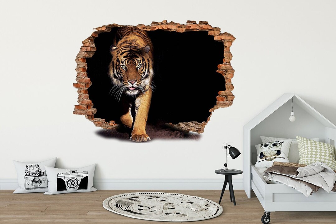 Tiger Wall Decal Wildlife Sticker Animal Prints 3d Mural Stone Kids ...