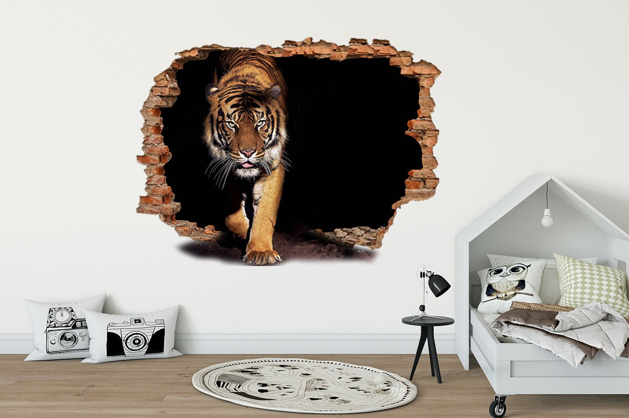 Tiger Wall Decal Wildlife Sticker Animal Prints 3d Mural Stone - Etsy
