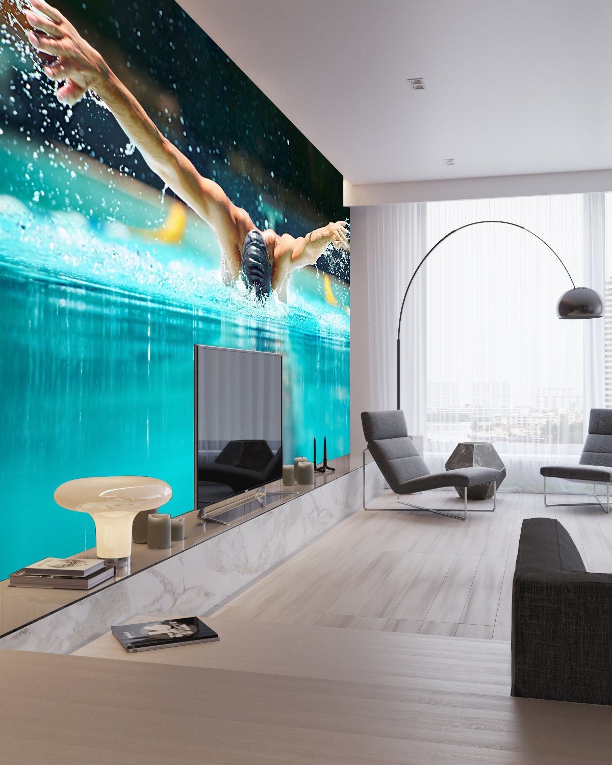 Swimmer Wallpaper Pool Wall Decal Peel and Stick Swimming Mural Sport ...