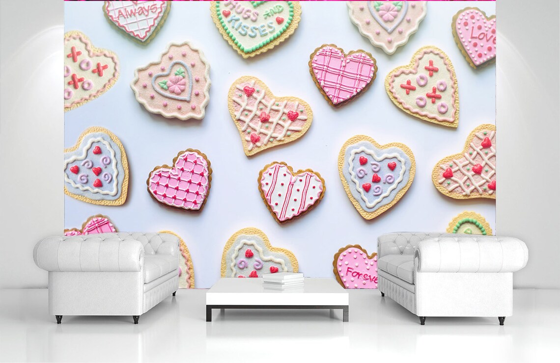 Peel and Stick Wallpaper Heart Cookie Decal Sweet Wall Print Cake Mural ...