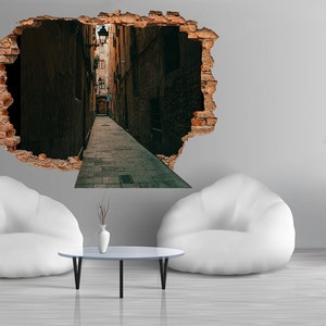 Narrow City Street Building Decal Lamp Sticker Street Prints Landscape ...