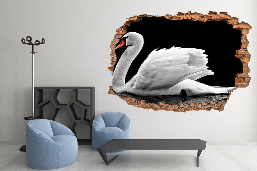 Swan Wall Decal Animal Décor Bird Sticker Wildlife Prints 3d Mural ...