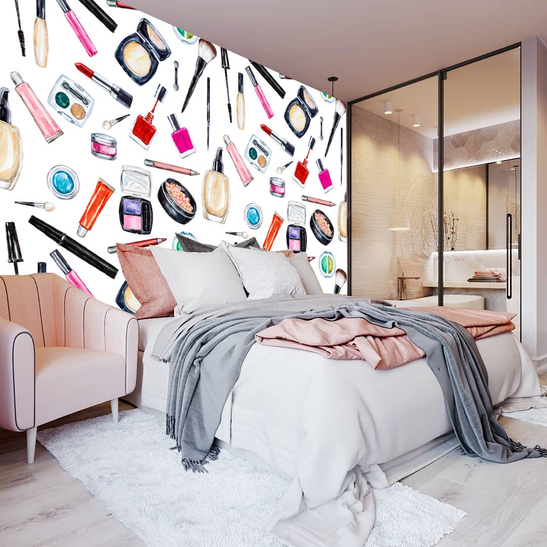 Cosmetics Wallpaper Makeup Mural Modern Design Cosmetology Print ...