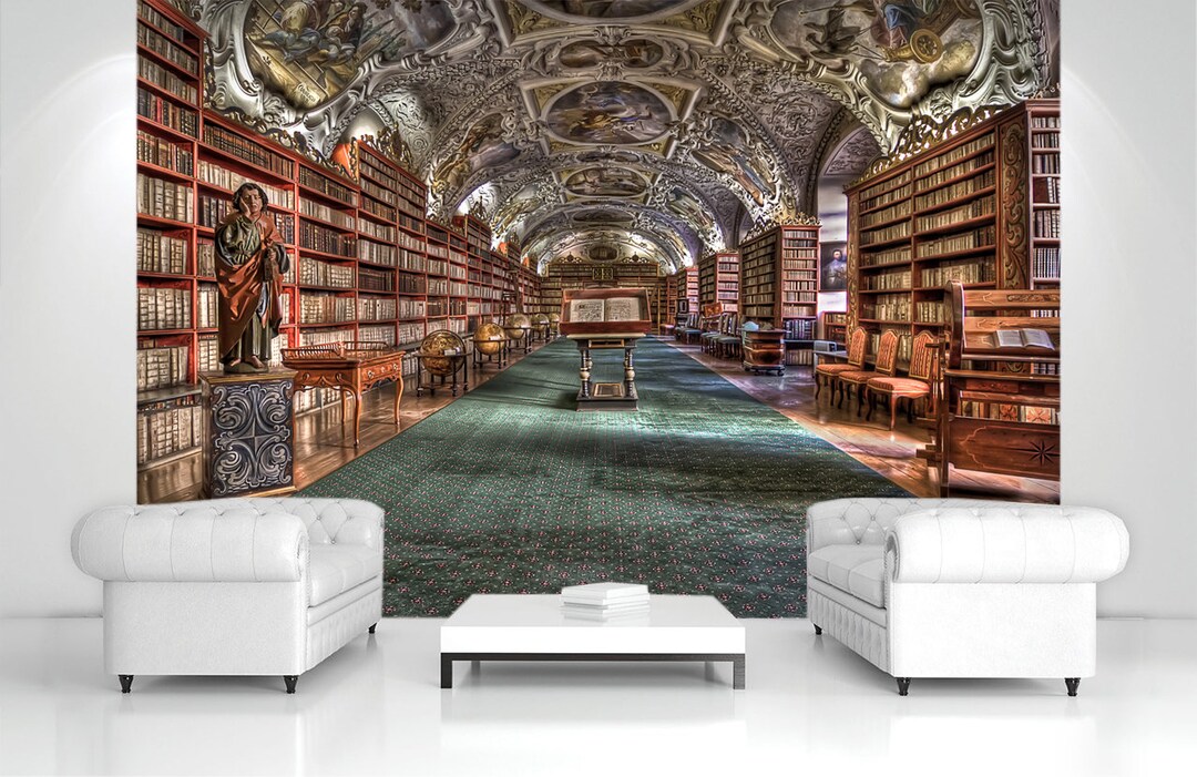 Library Wallpaper Modern Design Books 3d Library Mural Reading Room ...