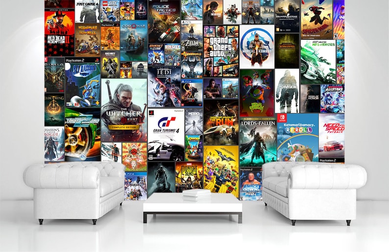 Retro Video Games Wallpaper Collage Game Wall Mural Teenager Wall Print ...